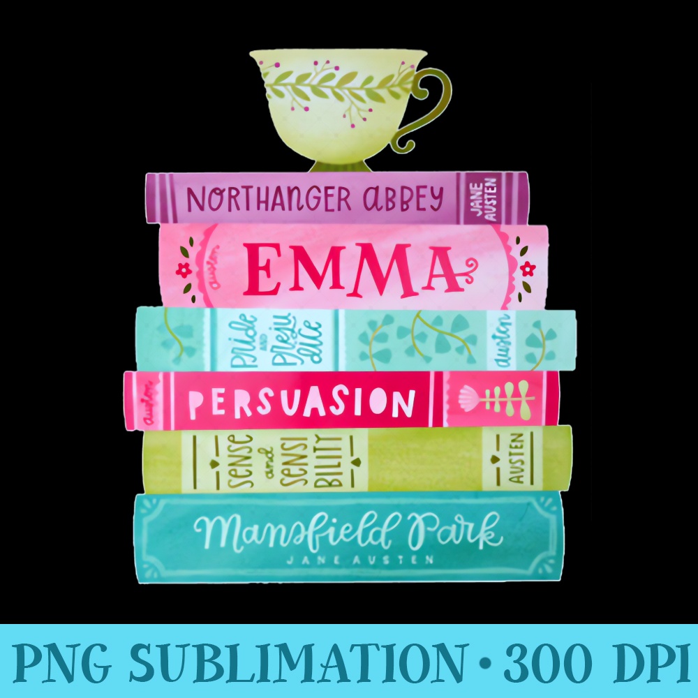 Funny Jane Austen Book Stack Tea Fans Vintage Literary Premi | Inspire ...