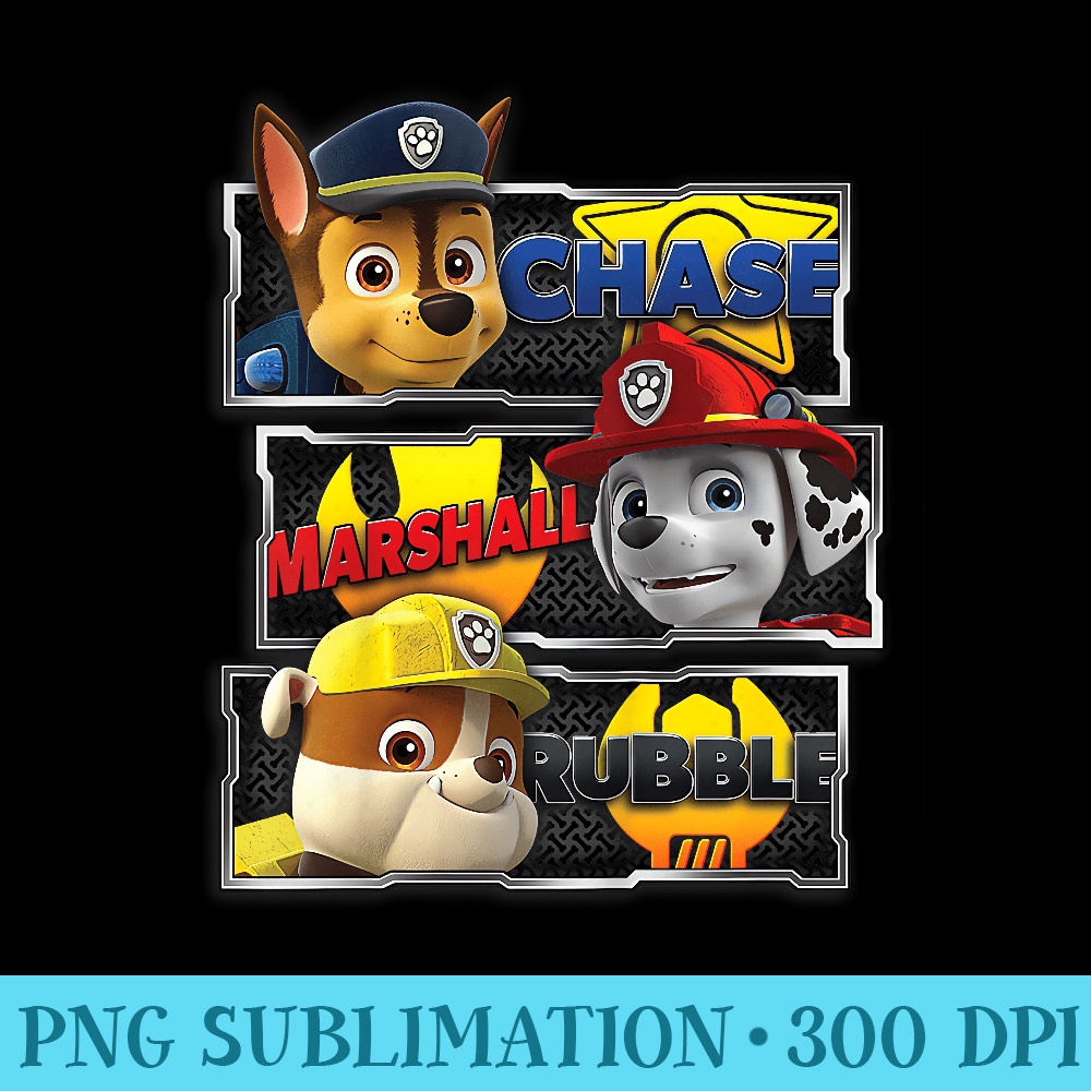 PAW Patrol Chase, Marshall, Grubble Paneled T - PNG Download | Inspire ...