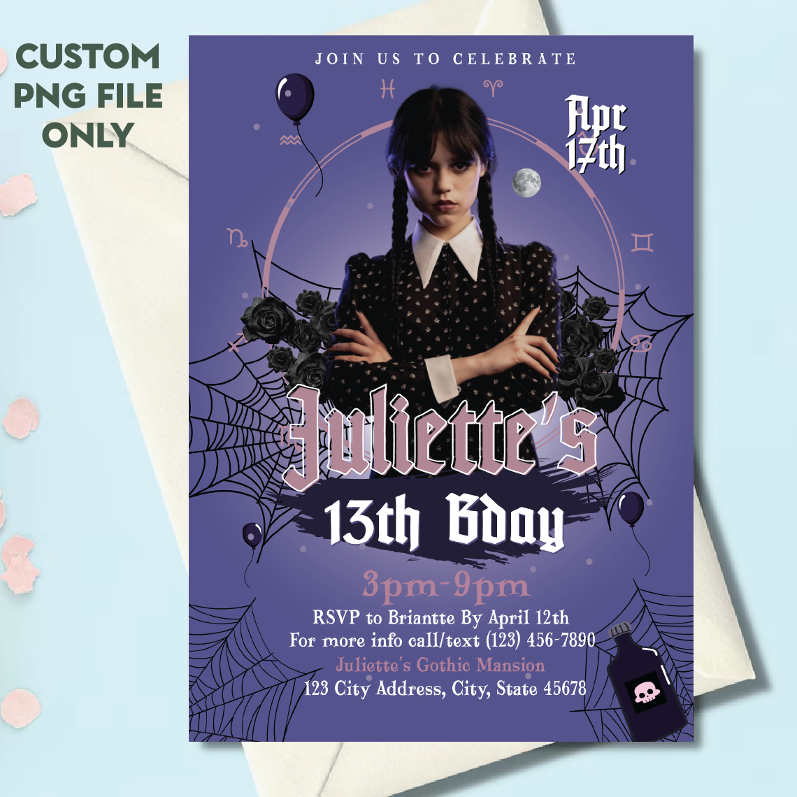 Personalized File Wednesday Addams Birthday Invitation | Wed - Inspire ...