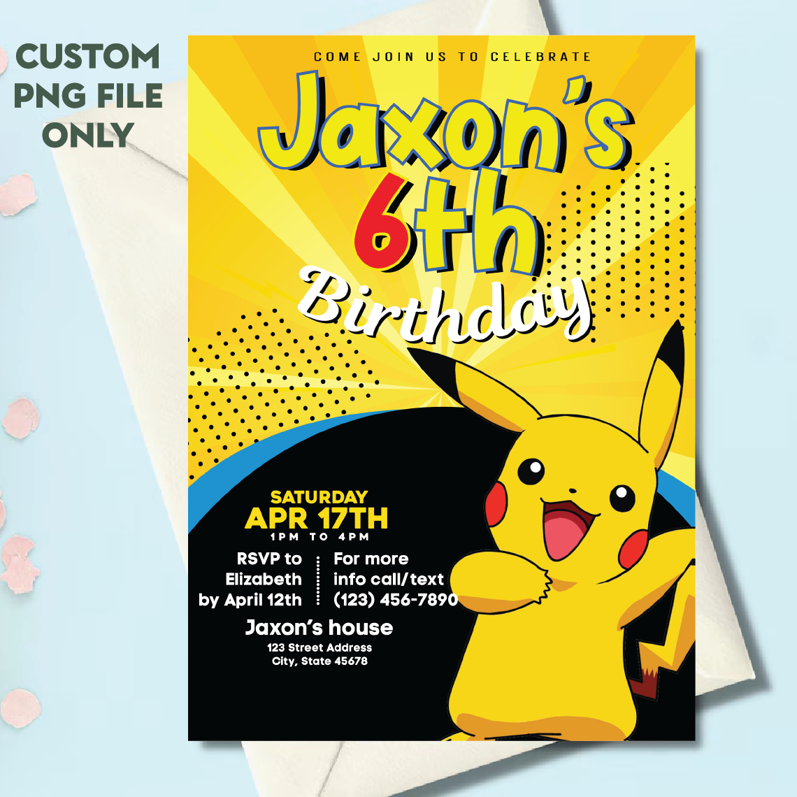 Personalized File Pikachu Invitation Pokemon Birthday Party | Inspire ...