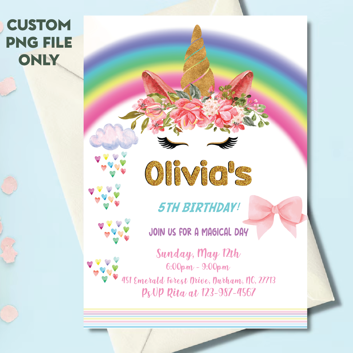 Personalized File Unicorn Rainbow Birthday Party Invitation - Inspire ...