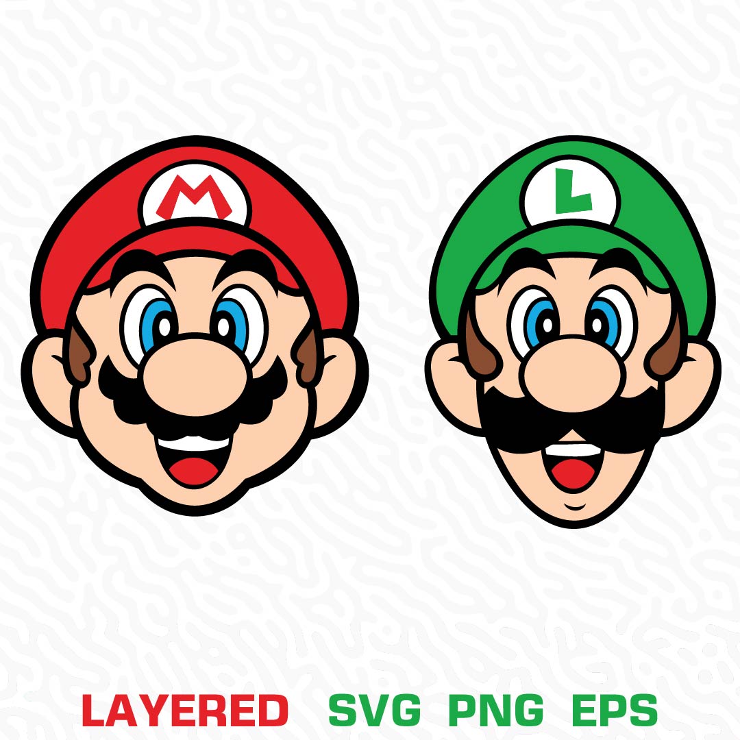 Brothers Mario And Luigi Faces Svg Png Cricut | Inspire Uplift