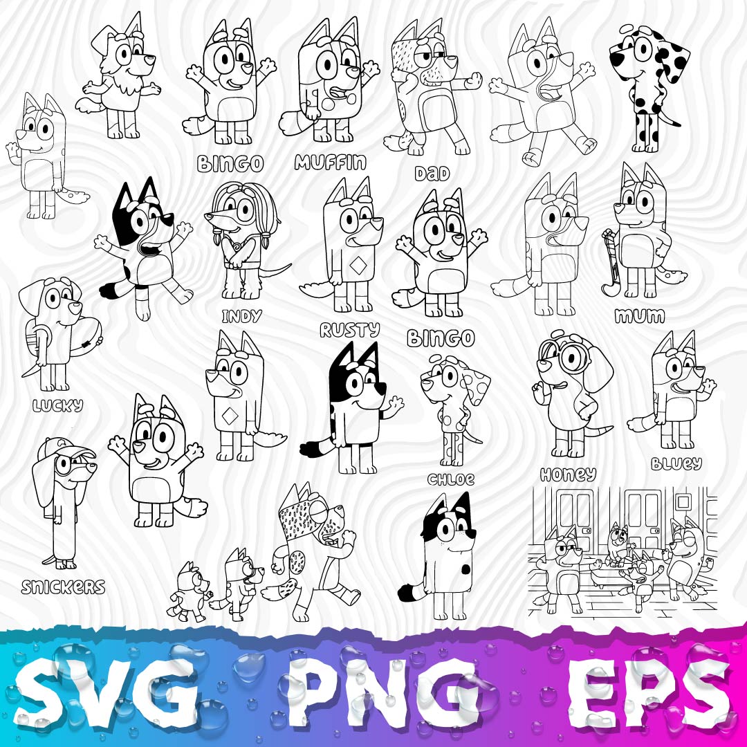 Bluey Outline SVG, Bluey And Bingo Outline, Coloring Pages B - Inspire ...