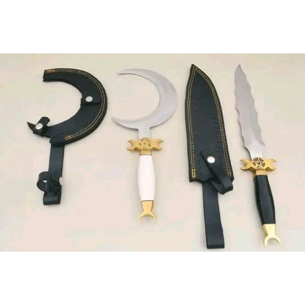 CRESCENT MOON DAGGER RITUAL ATHAME BOLINE CURVED HANDMADE KN - Inspire ...