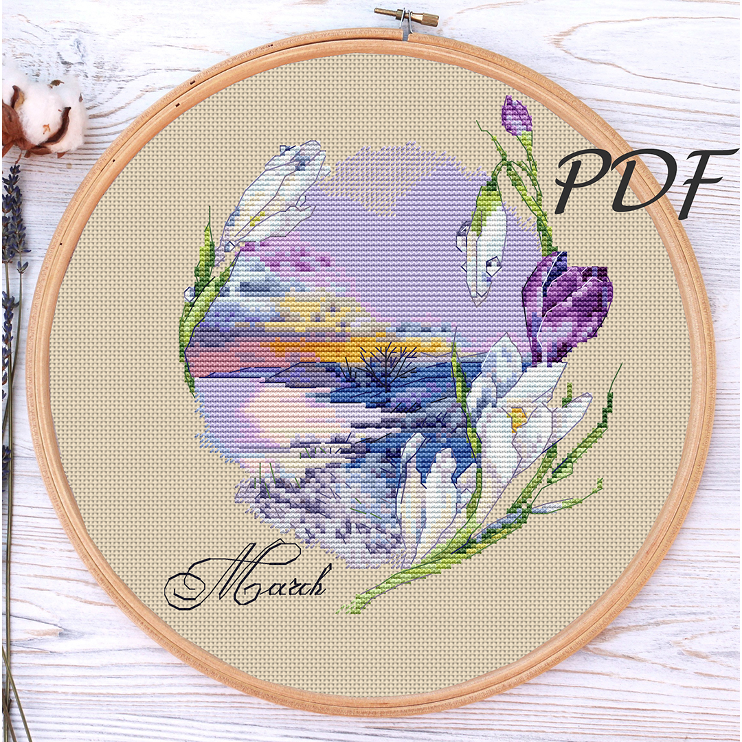 Cross stitch pattern pdf The March landscape design for embr - Inspire ...