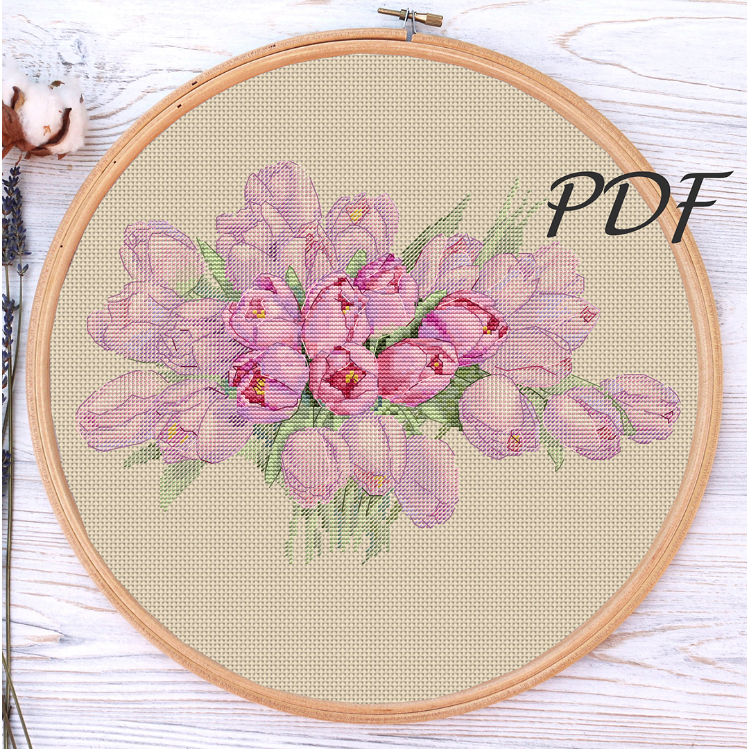 Cross stitch pattern pdf tenderness of pink design for embro | Inspire ...