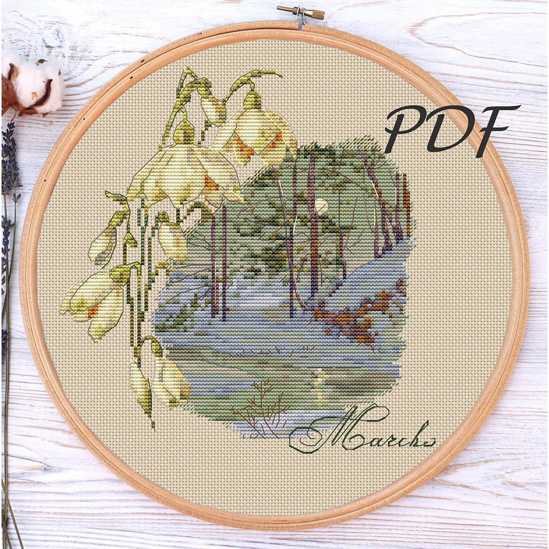 Cross stitch pattern pdf March moonscape design for embroide | Inspire ...
