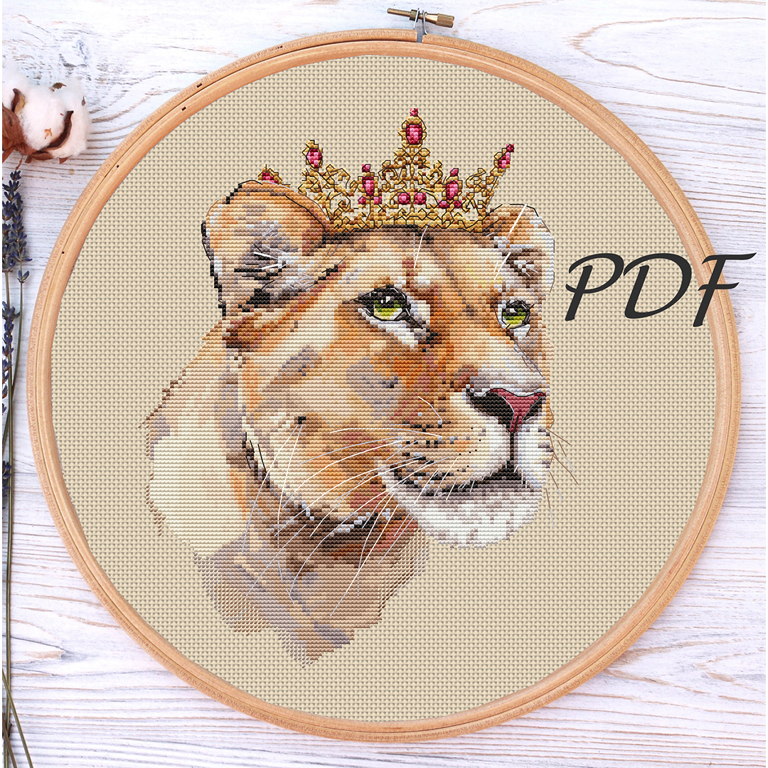 Cross stitch pattern pdf Lioness design for embroidery | Inspire Uplift