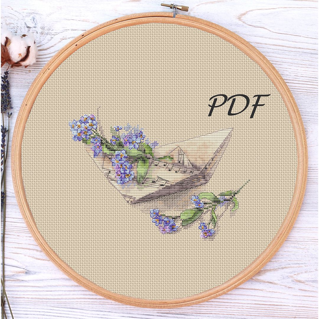 Cross stitch pattern pdf A boat with forget-me-nots design f | Inspire ...