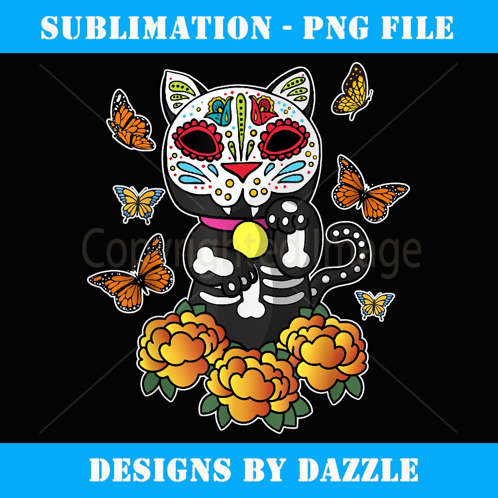 Dia de los Muertos Monarch Butterfly Sugar Skull Cat Gift - | Inspire ...