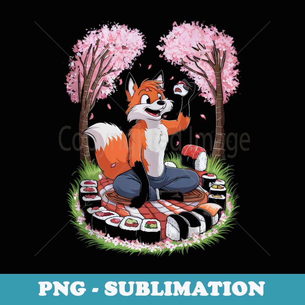 Fox Eating Sushi Japanese Style Kawai Manga Cherry Blossom - | Inspire ...