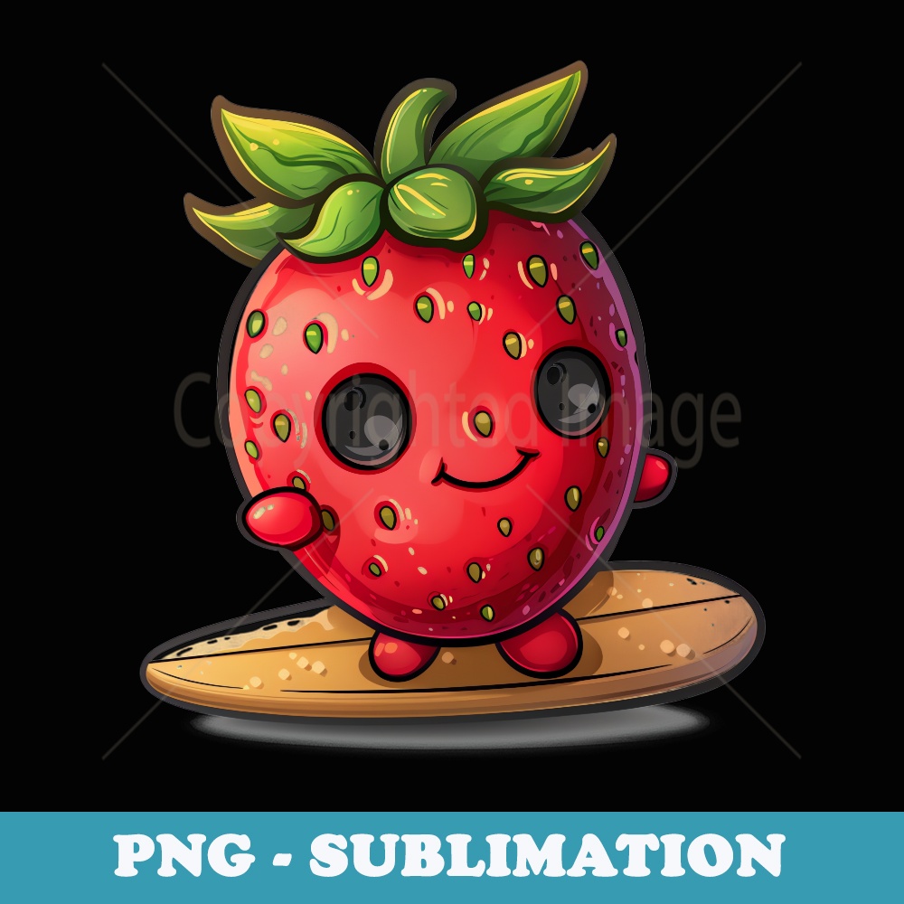 cute anime strawberry fruit surfing surf board kawaii art - | Inspire ...
