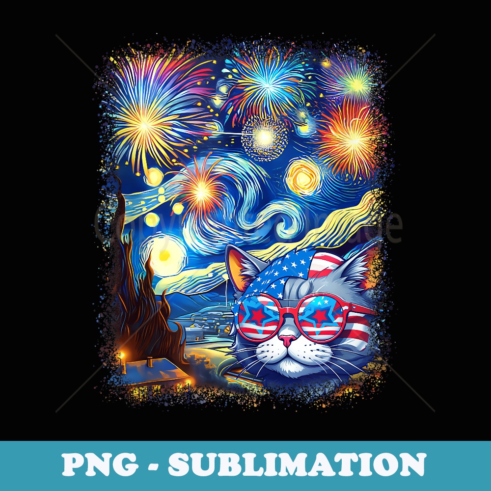 Meowica Cat 4th of July Van Gogh Starry Night Fireworks - Si | Inspire ...