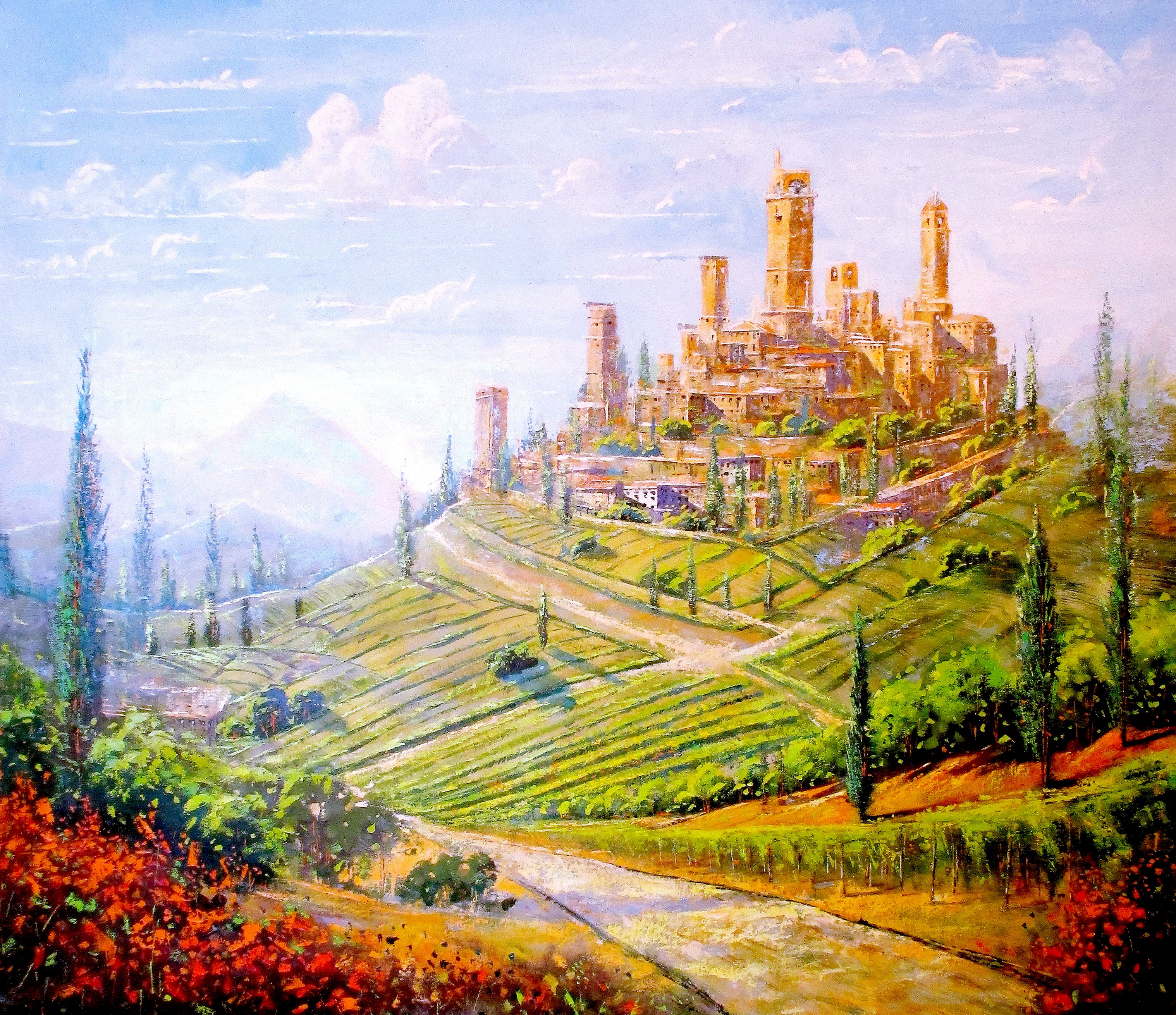 Tuscany Painting ORIGINAL OIL PAINTING on Canvas, Italy San - Inspire ...