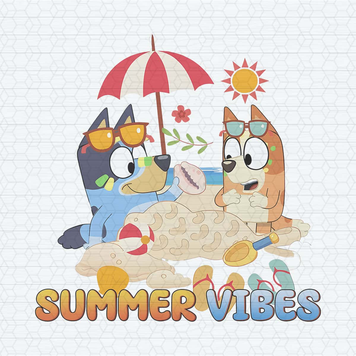 Retro Summer Vibes Bluey Bingo Vacation PNG | Inspire Uplift