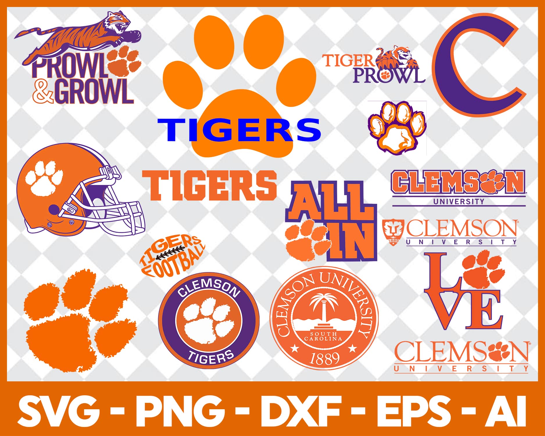 17 Files Clemson Tigers Football Svg Bundle, Clemson Logo Sv | Inspire ...