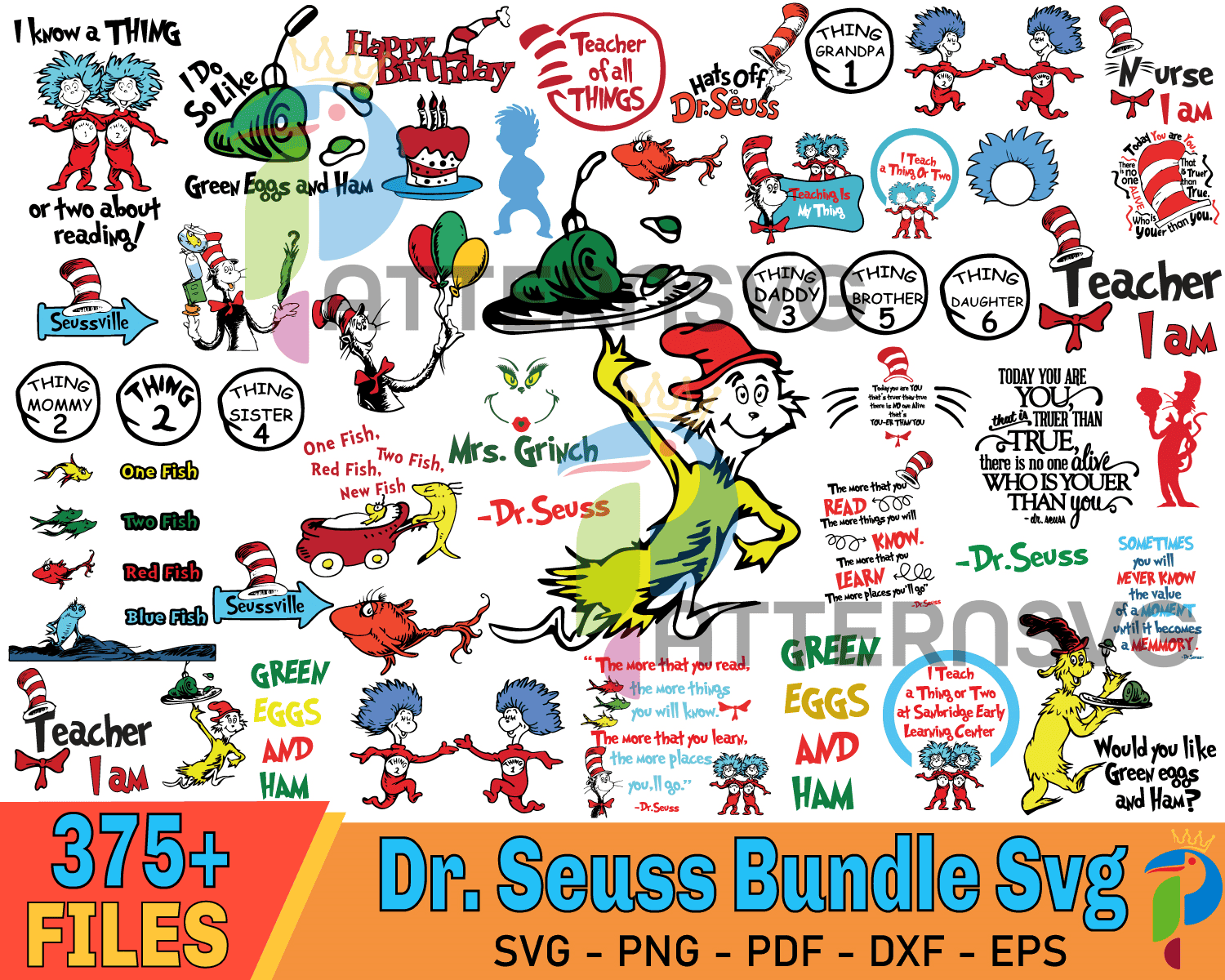 375 Files Dr. Seuss Bundle SVG, Hat Off Seuss SVG, The Cat I | Inspire ...