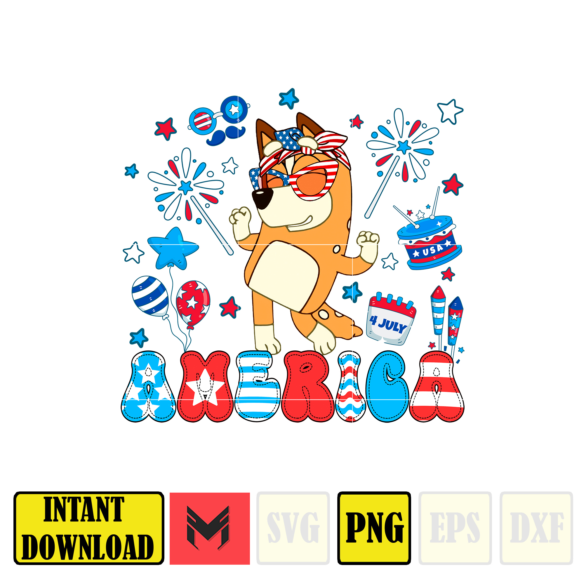 Bluey Mom America Png, Cartoon 4th Of July Png, 4th Of July - Inspire ...