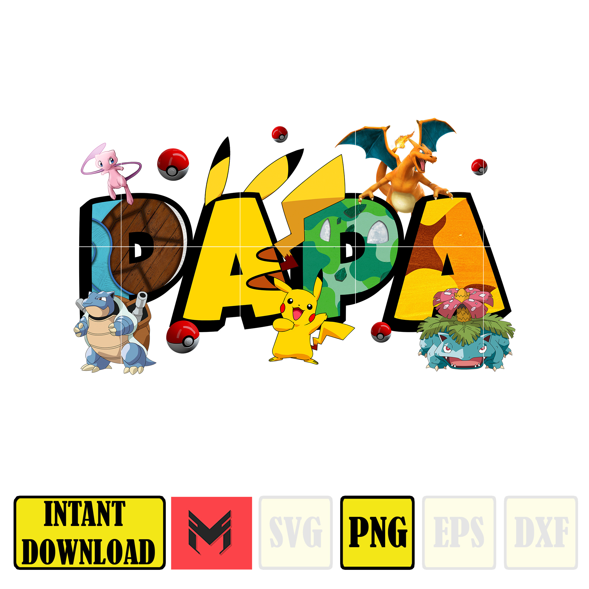 Papa Pokemon Png, Father's Day Word Png, Instant Download - Inspire Uplift