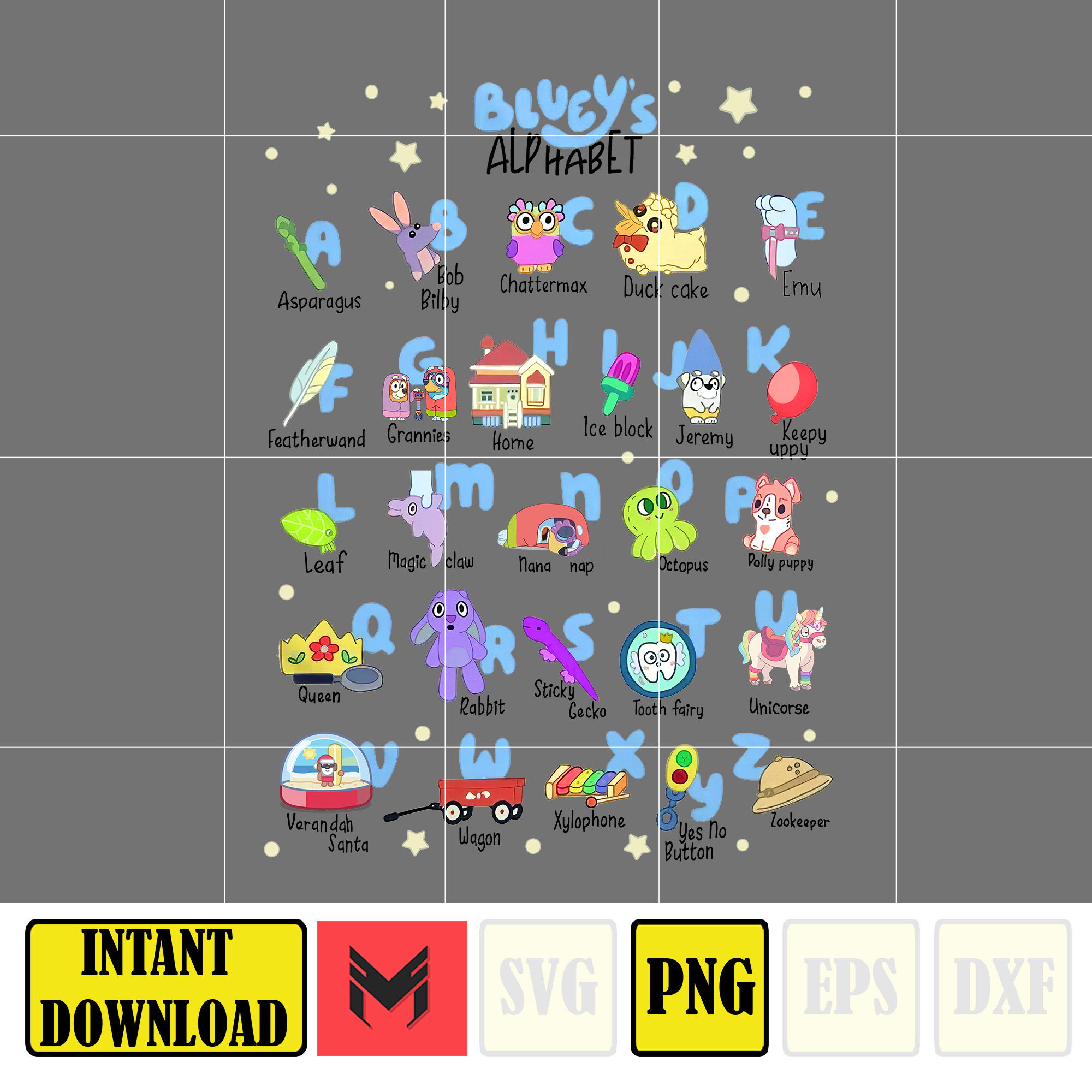 Bluey Alphabet Png, Bluey Family Matching Png, Instant Downw - Inspire ...