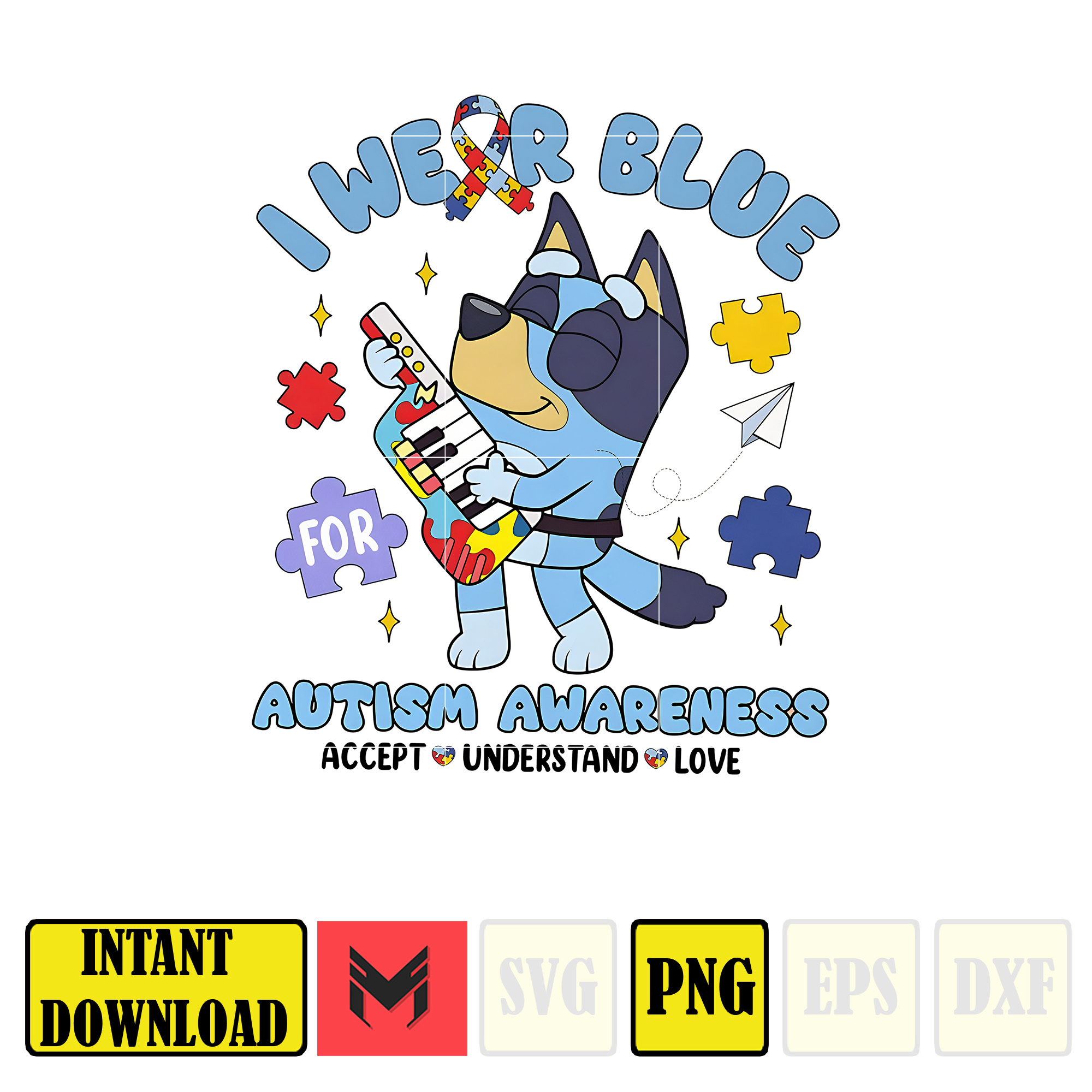 Bluey Autism I Wear Blue Png, Bluey Family Matching Png, Ins - Inspire ...
