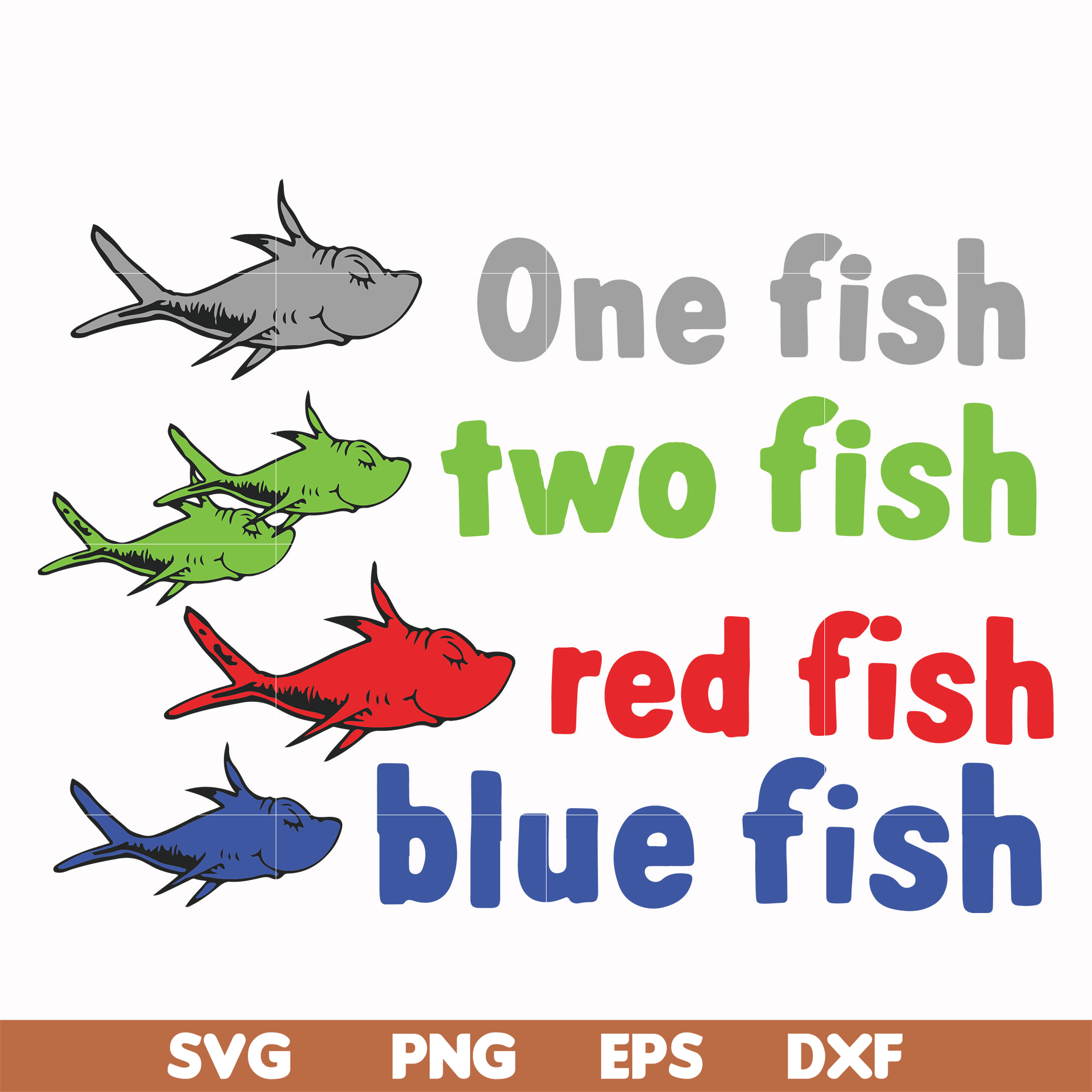 One fish two fish red fish blue fish svg, png, dxf, eps file - Inspire ...