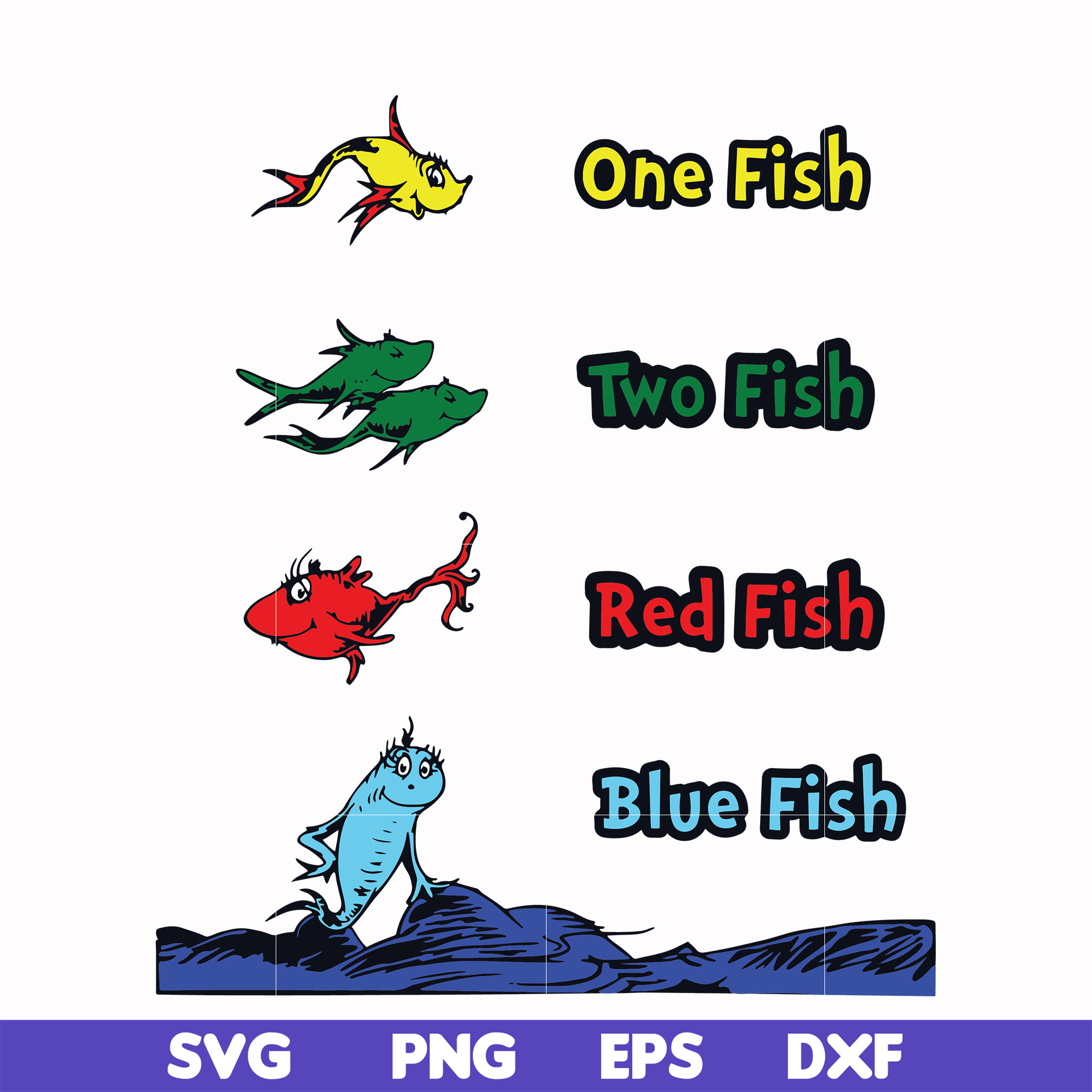 One fish two fish red fish blue fish svg, png, dxf, eps file - Inspire ...