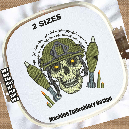 Soldier Skull Helmet Mortar Shells Embroidery Design | Soldi | Inspire ...
