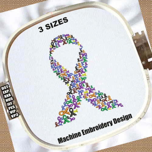 Multi Color Cancer Ribbon Embroidery Design | Cancer Ribbon | Inspire ...