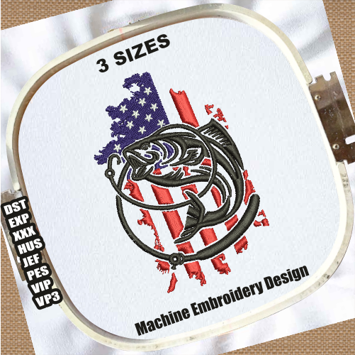 US Flag Anchor Fish Embroidery Designs | Fish American Flag | Inspire ...