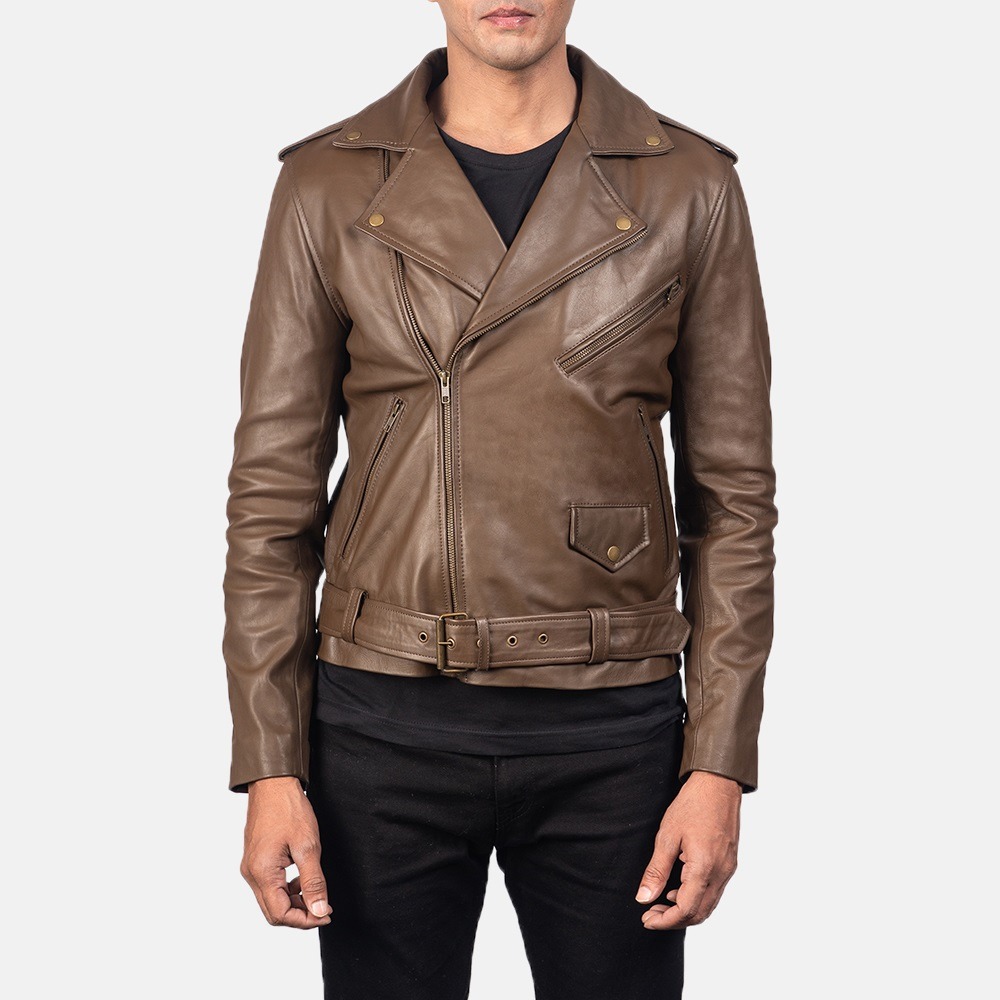 Allaric Alley Mocha Leather Biker Jacket | Inspire Uplift