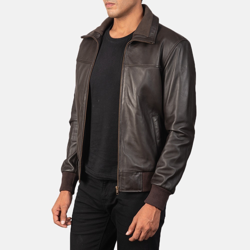 Bouncer Biz Black Leather Bomber Jacket | Inspire Uplift