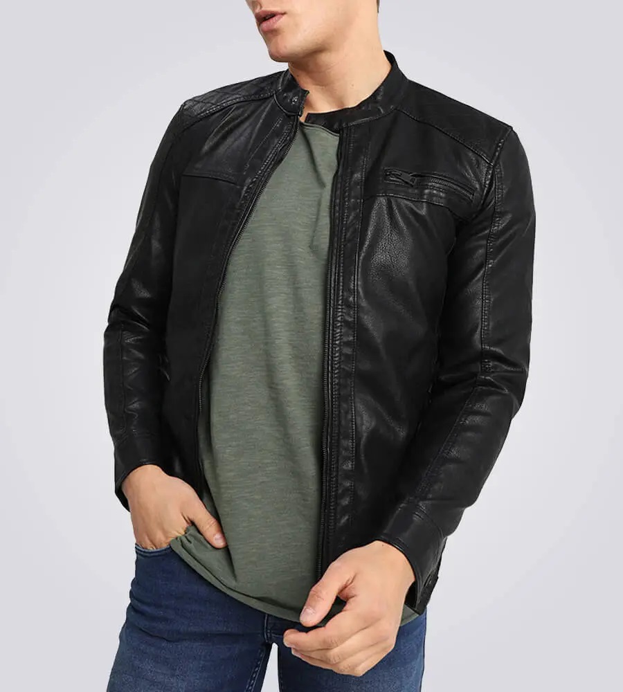 Onsal Classic Black Cafe Racer Leather Jacket | Inspire Uplift