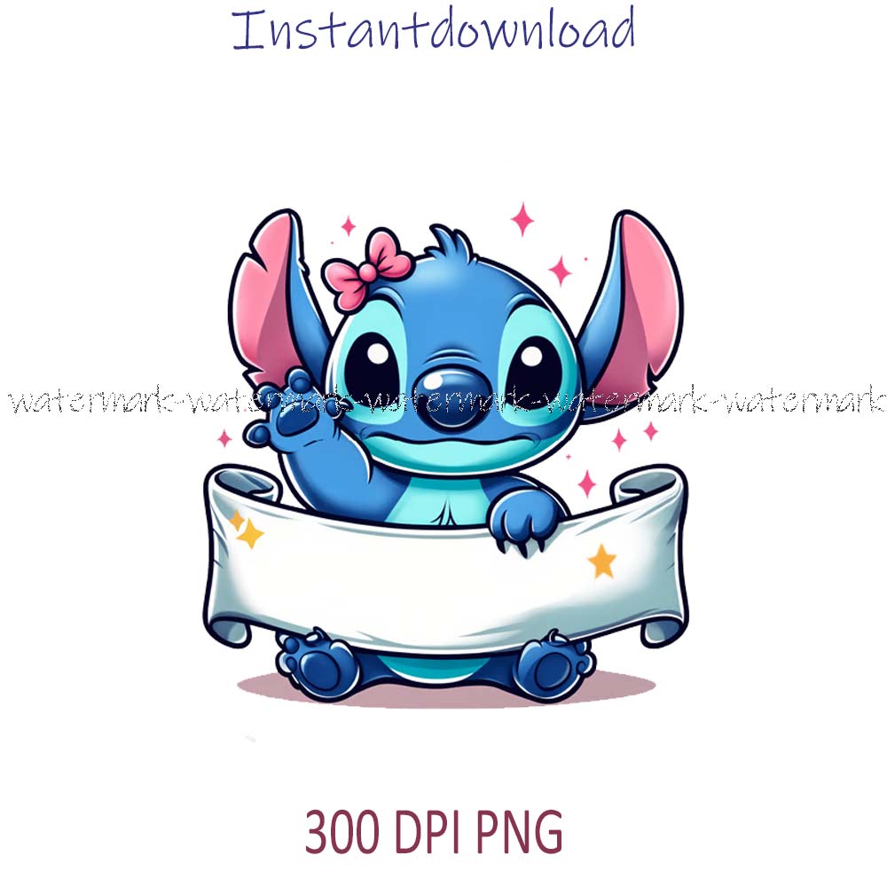 Cute Stitch Holding Birthday Banner, PNG for shirt, Instantd | Inspire ...