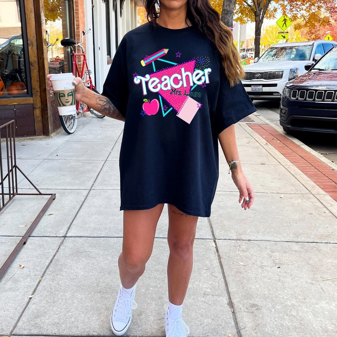 Custom Name Pink Teacher Shirt, 90s T Shirt, Teacher Life Sw | Inspire ...