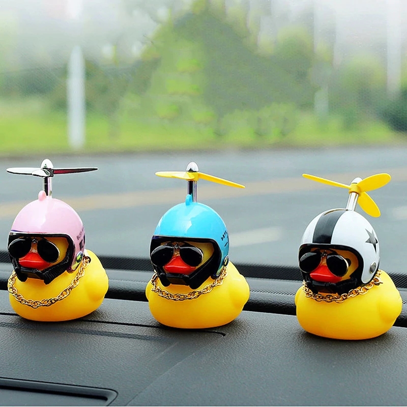 Cute Yellow Duck Car Decoration with Wind Helmet | Inspire Uplift