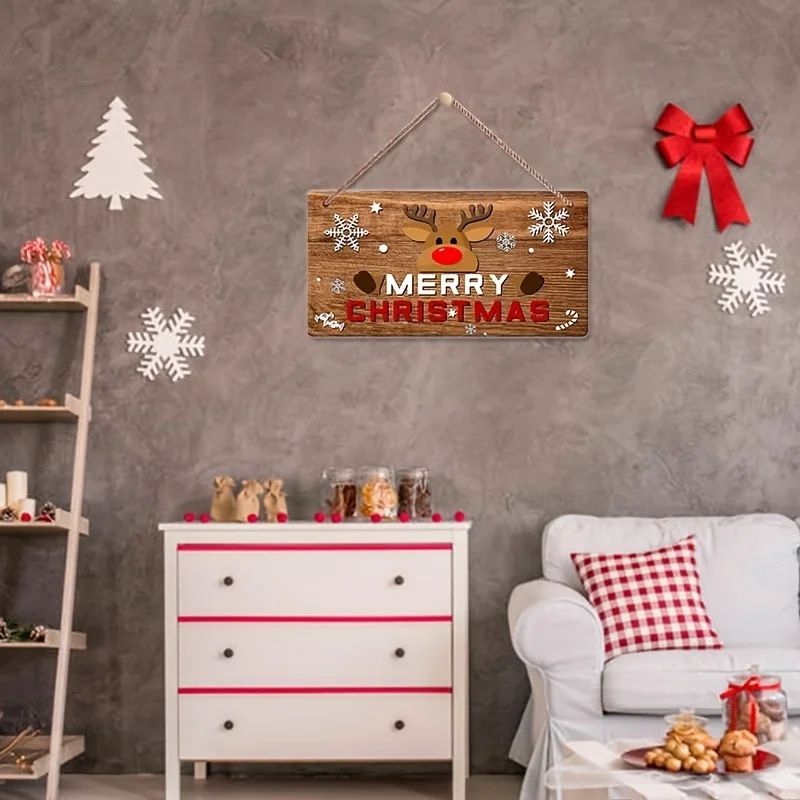 Rustic Merry Christmas Sign with Reindeer and Snowflakes | Inspire Uplift