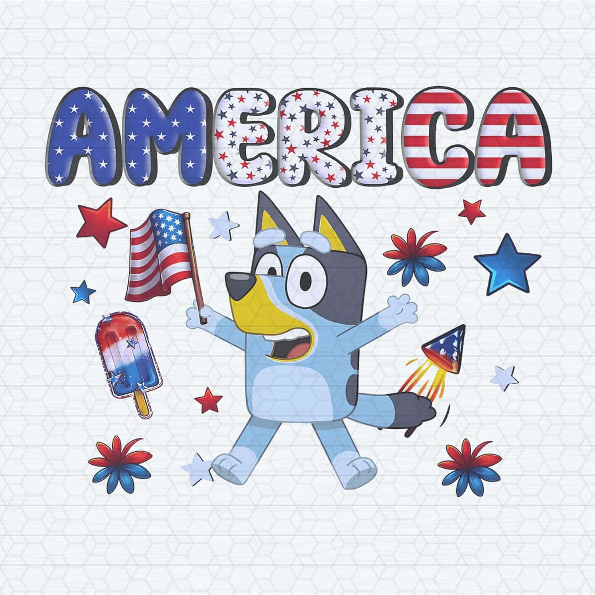 Retro Bluey America 4th Of July PNG | Inspire Uplift