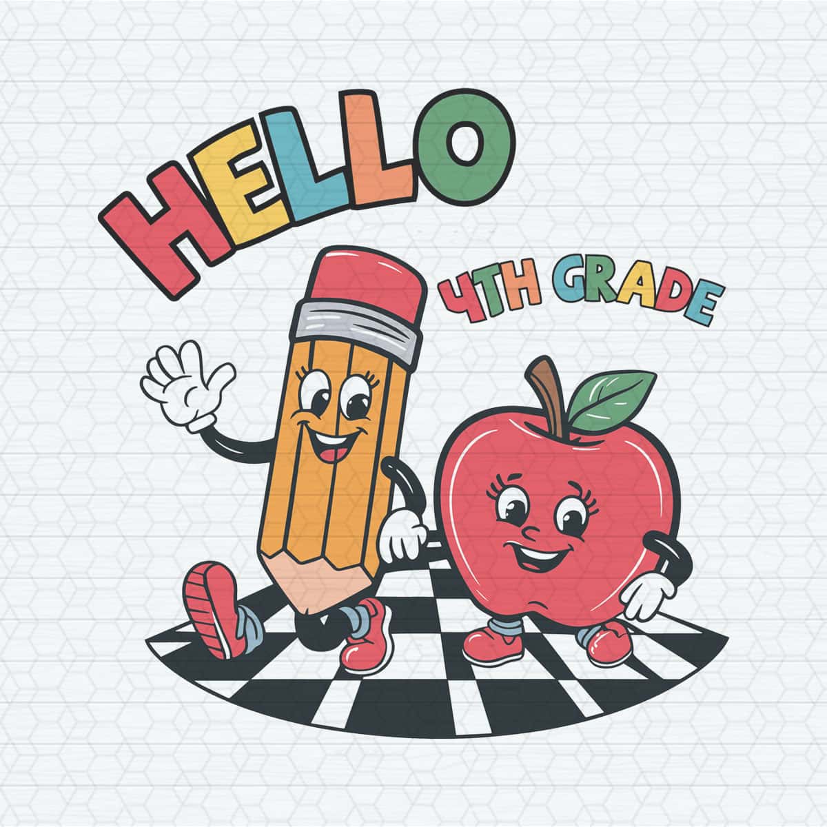 Custom Hello 4th Grade Pencil And Apple Friends SVG | Inspire Uplift