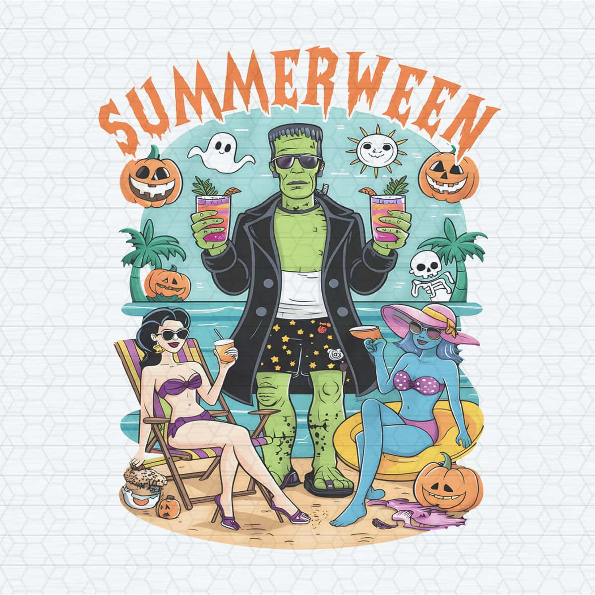 Retro Summerween Frankenstein Monster PNG | Inspire Uplift