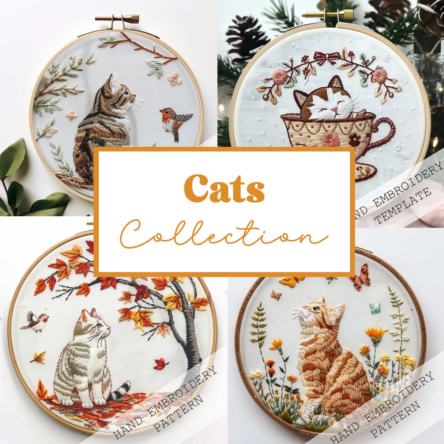 Cute Cats Embroidery Patterns, Frames collection, Embroidery | Inspire ...