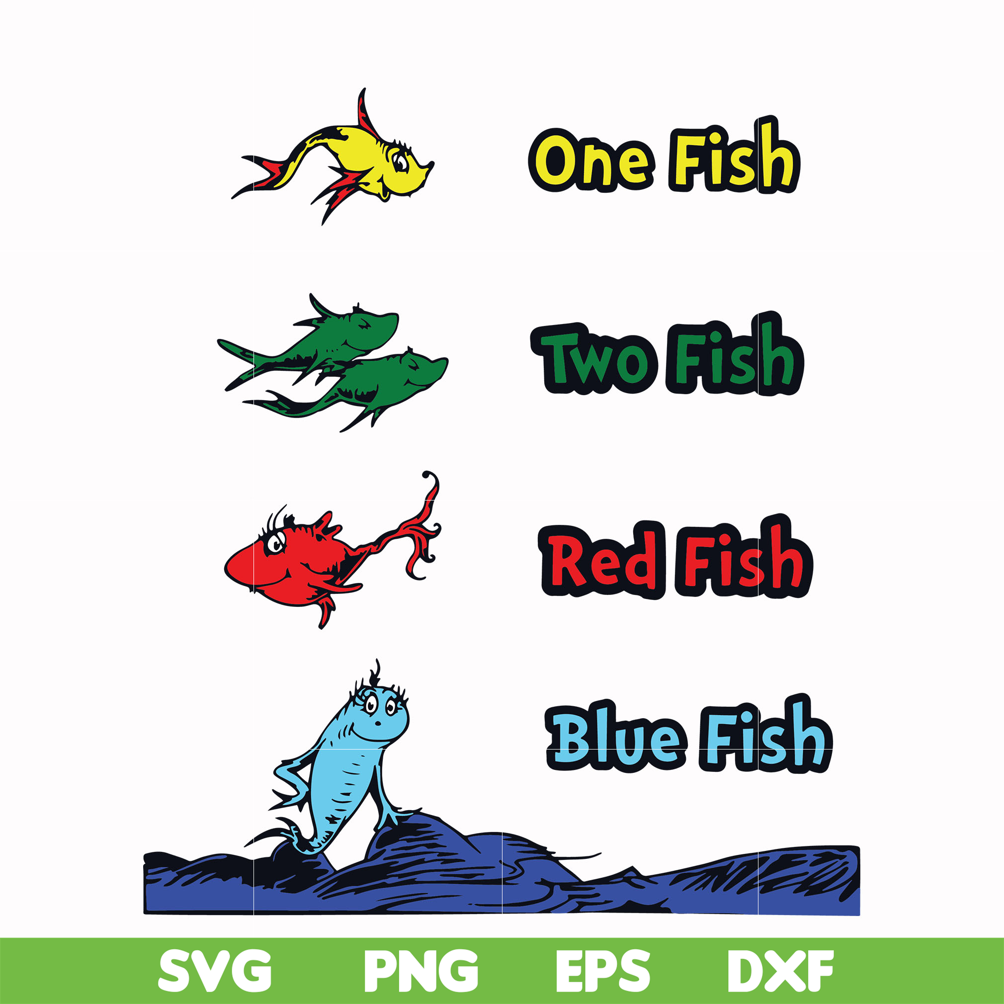 One fish two fish red fish blue fish svg, png, dxf, eps file - Inspire ...