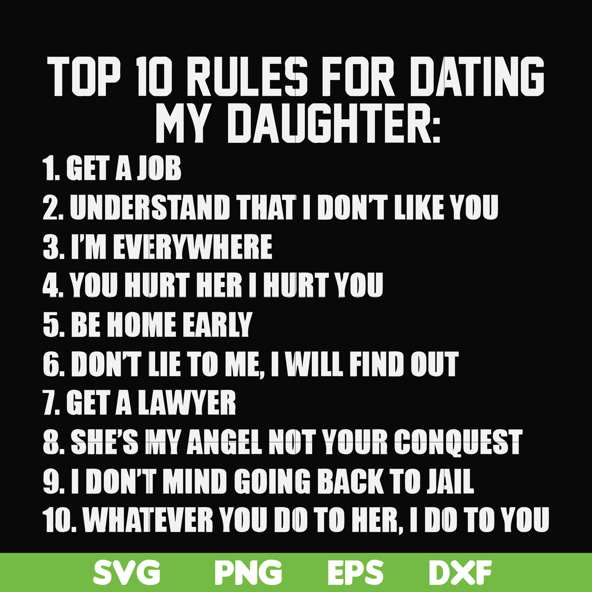 Top 10 rules for dating my daughter svg, png, dxf, eps file | Inspire ...
