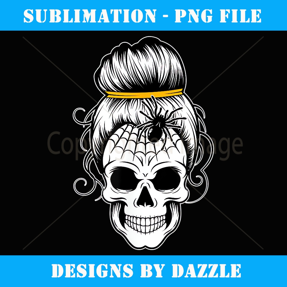Messy Bun Skull s for Women Fun Halloween Spider Web - PNG T | Inspire ...