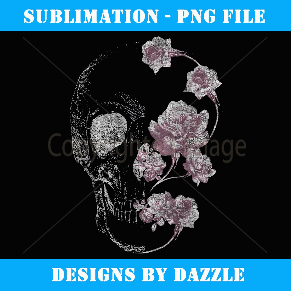 Floral Skull Split Face - Decorative Sublimation PNG File | Inspire Uplift