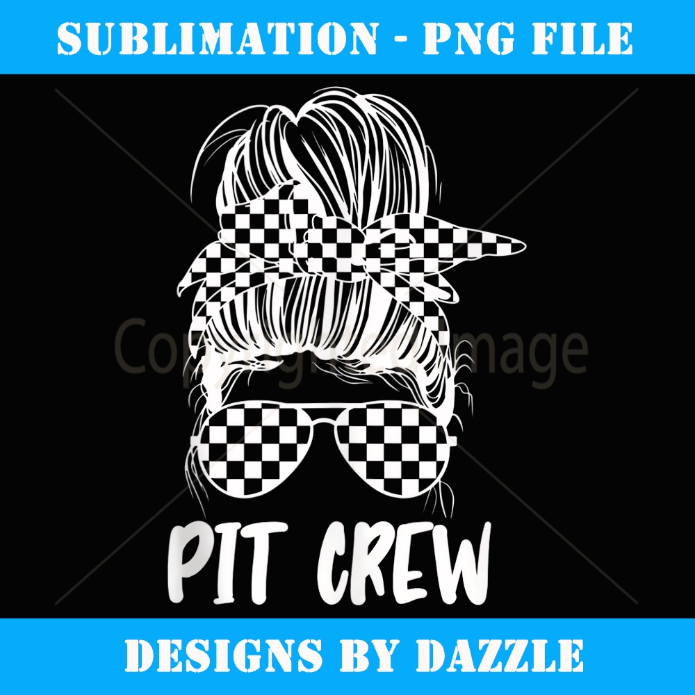 Pit Crew Messy Bun Race Track Flag Car Racing Mothers Womens | Inspire ...
