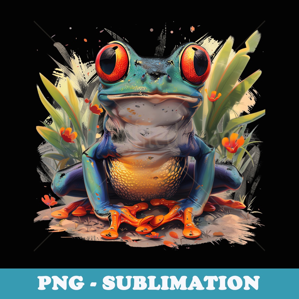 cute anime blue tree frog sitting with green plants cool art | Inspire ...