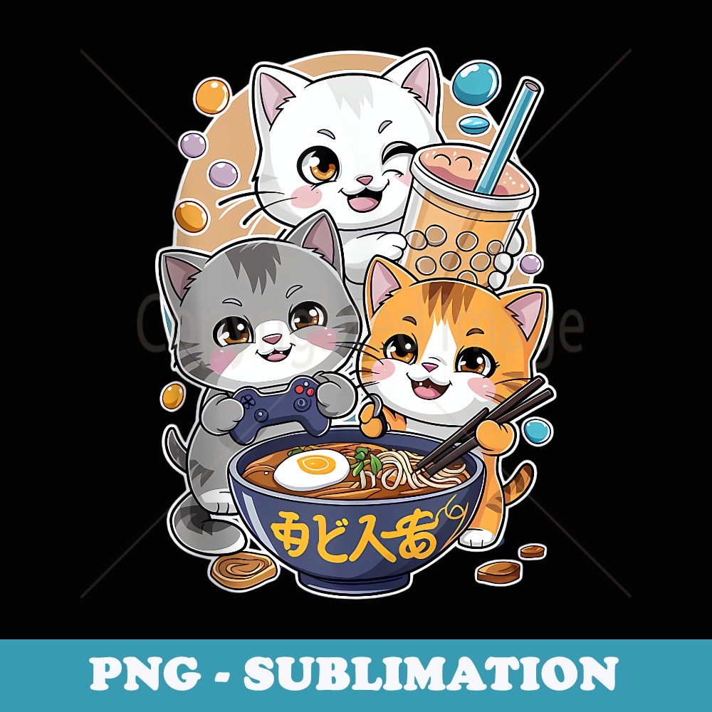 Anime Boba Tea Bubble Tea Gaming Gamer Ramen Cat - PNG Subli | Inspire ...