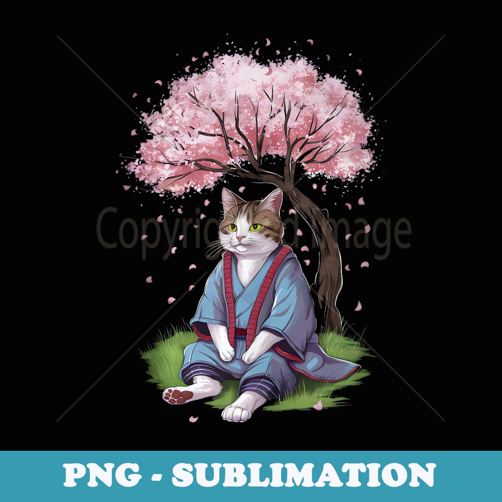 Samurai Cat Japanese Style Art Cherry Blossom Tree Sakura - | Inspire ...