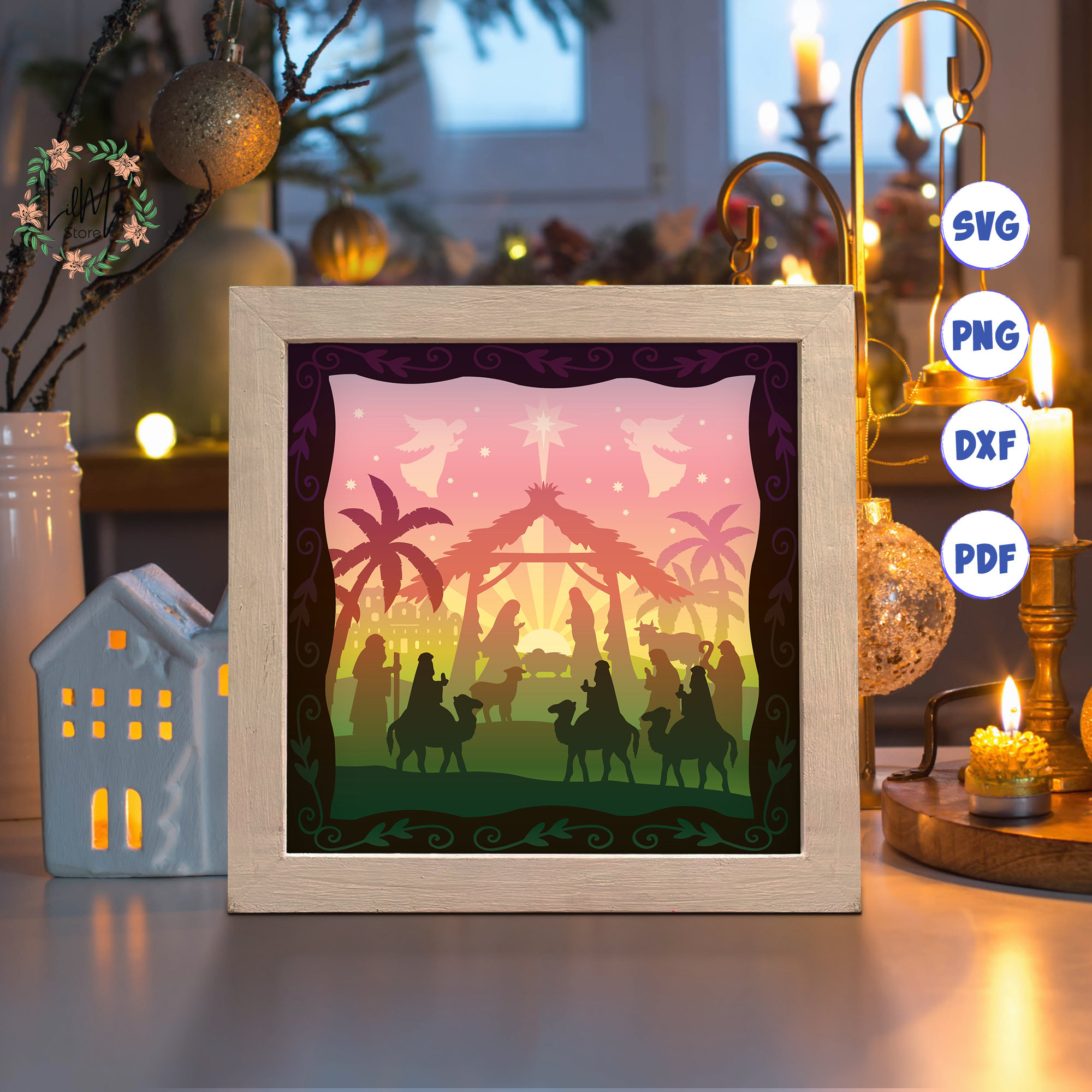 Holy Night Paper Cut Light Box Template, 3D Shadow Box SVG F | Inspire ...